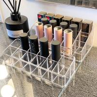 China Multiple Compartments Lipstick Makeup Brush Storage Box Modern Design Trendy Transparent Desktop Lip Gloss Organizer for sale