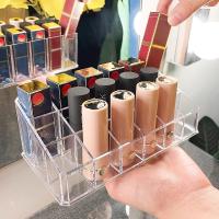 China Multiple Compartments Lipstick Makeup Brush Storage Box Modern Design Trendy Transparent Desktop Lip Gloss Organizer for sale