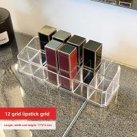 China Multiple Compartments Lipstick Makeup Brush Storage Box Modern Design Trendy Transparent Desktop Lip Gloss Organizer for sale