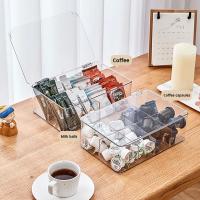 China Modern Plastic Home Desktop Cosmetic Storage Box Transparent Four Compartments Sustainable Organizer Coffee Capsule Storage for sale