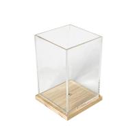 China Custom Acrylic Pen Holder with Bamboo Design Magnetic Card Slot Creative Square Stationery Organizer for Office Desk for sale