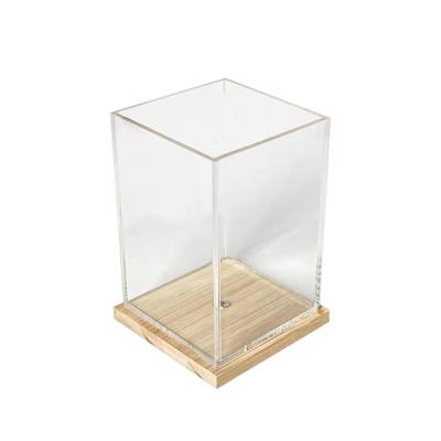 China Custom Acrylic Pen Holder with Bamboo Design Magnetic Card Slot Creative Square Stationery Organizer for Office Desk for sale