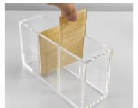 China Custom Acrylic Pen Holder with Bamboo Design Magnetic Card Slot Creative Square Stationery Organizer for Office Desk for sale