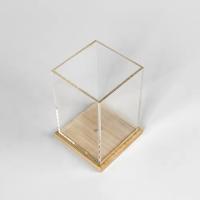 China Custom Acrylic Pen Holder with Bamboo Design Magnetic Card Slot Creative Square Stationery Organizer for Office Desk for sale
