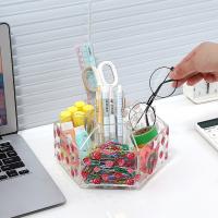 China Large Capacity Light Luxury Cartoon Acrylic Cosmetics Pens Rotary Rack Transparent Storage Box for Home Office Desktop for sale