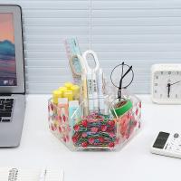China Large Capacity Light Luxury Cartoon Acrylic Cosmetics Pens Rotary Rack Transparent Storage Box for Home Office Desktop for sale