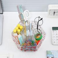 China Large Capacity Light Luxury Cartoon Acrylic Cosmetics Pens Rotary Rack Transparent Storage Box for Home Office Desktop for sale