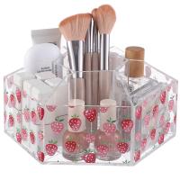 China Large Capacity Light Luxury Cartoon Acrylic Cosmetics Pens Rotary Rack Transparent Storage Box for Home Office Desktop for sale