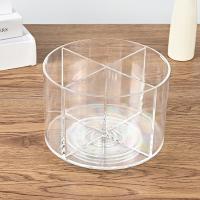 China Transparent Acrylic Pencil Pen Holder 4 Slots 360° Degree Rotating Desk Organizers Desktop Storage Rack for sale