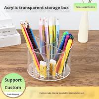 China Transparent Acrylic Pencil Pen Holder 4 Slots 360° Degree Rotating Desk Organizers Desktop Storage Rack for sale
