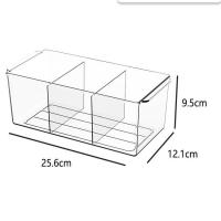 China Transparent Cosmetics Storage Box PET Jewelry Desktop Large-capacity Three-compartment Mask Storage Box for sale