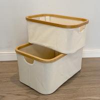 China Custom Large Capacity Rectangle Bamboo Storage Basket Oxford Cloth Toy Organizer Box for Bathroom Wardrobe Dirty Clothes Storage for sale