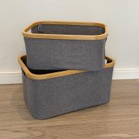 China Custom Large Capacity Rectangle Bamboo Storage Basket Oxford Cloth Toy Organizer Box for Bathroom Wardrobe Dirty Clothes Storage for sale