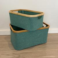 China Custom Large Capacity Rectangle Bamboo Storage Basket Oxford Cloth Toy Organizer Box for Bathroom Wardrobe Dirty Clothes Storage for sale