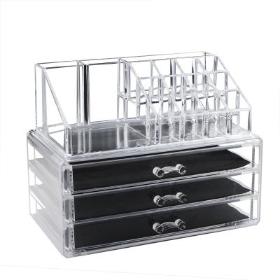China Transparent Acrylic 3-Layer Makeup Storage Box with Desktop Display for Top Makeup Skin Care Cosmetics and Magnetic Card Use for sale