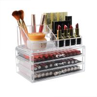 China Transparent Acrylic 3-Layer Makeup Storage Box with Desktop Display for Top Makeup Skin Care Cosmetics and Magnetic Card Use for sale