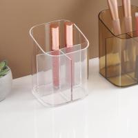 China Simple Makeup Pen Storage Box Desktop Acrylic Transparent Brown Eyebrow Pencil Makeup Brush Lipstick Storage Bucket for sale