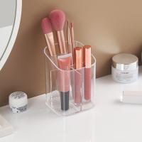 China Simple Makeup Pen Storage Box Desktop Acrylic Transparent Brown Eyebrow Pencil Makeup Brush Lipstick Storage Bucket for sale
