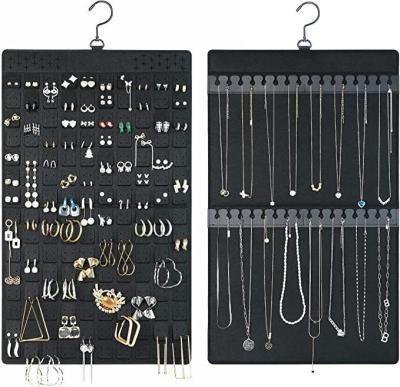 China Felt Earrings Storage Wall Hanging Bag 360 Rotary Hook Jewelry Bag Hand Necklace Hanging Double Sided Display Stand for sale