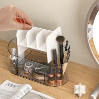 China Clear Acrylic Makeup Organizer Desktop Storage Box for Lipstick Brushes Skincare Pens Multi-Functional Cosmetic Shelf for sale