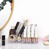China Hot Selling Gold Edge Storage Box Acrylic Desktop Lipstick Multi-cell Makeup Brush Organizer Box for sale