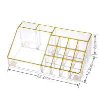 China Hot Selling Gold Edge Storage Box Acrylic Desktop Lipstick Multi-cell Makeup Brush Organizer Box for sale