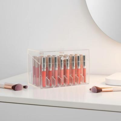 China Wholesale Transparent Acrylic Makeup Storage Case Lipstick Makeup Brushes Desktop Organizer with Flip Lid for sale
