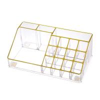 China Hot Selling Clear Acrylic Storage Box with Gold Border Transparent Partition Organizer for Cosmetics Jewelry Display for sale