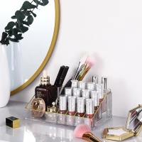 China Hot Selling Clear Acrylic Storage Box with Gold Border Transparent Partition Organizer for Cosmetics Jewelry Display for sale