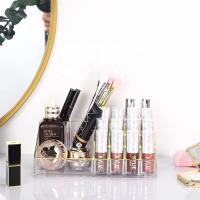 China Hot Selling Clear Acrylic Storage Box with Gold Border Transparent Partition Organizer for Cosmetics Jewelry Display for sale