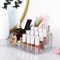 China Hot Selling Clear Acrylic Storage Box with Gold Border Transparent Partition Organizer for Cosmetics Jewelry Display for sale