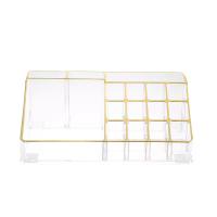 China Hot Selling Clear Acrylic Storage Box with Gold Border Transparent Partition Organizer for Cosmetics Jewelry Display for sale