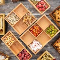 China Manufacturer's Creative Bamboo Nine Grids Food Storage Box Rectangle Household Dried Fruit Snack Organizer Kitchen Tabletop Use for sale