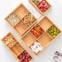 China Manufacturer's Creative Bamboo Nine Grids Food Storage Box Rectangle Household Dried Fruit Snack Organizer Kitchen Tabletop Use for sale