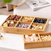 China Manufacturer's Creative Bamboo Nine Grids Food Storage Box Rectangle Household Dried Fruit Snack Organizer Kitchen Tabletop Use for sale