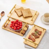 China Living Room Storage Tray Wood Plate with Metal Handle for Coffee Cake Tea Dessert for sale