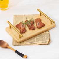China Living Room Storage Tray Wood Plate with Metal Handle for Coffee Cake Tea Dessert for sale