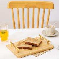 China Living Room Storage Tray Wood Plate with Metal Handle for Coffee Cake Tea Dessert for sale