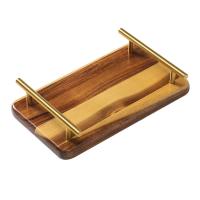 China Living Room Storage Tray Wood Plate with Metal Handle for Coffee Cake Tea Dessert for sale