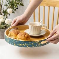 China Custom Round Bamboo Floating Serving Trays Set Polished Wooden Tea & Coffee Tray with Handles Sustainable for sale