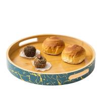 China Custom Round Bamboo Floating Serving Trays Set Polished Wooden Tea & Coffee Tray with Handles Sustainable for sale