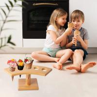 China Solid Wood Bamboo Sushi Stand Double-Tiered Hand Roll Table Display Stand with Sugar Cone Wooden Wholesale Pot Holder for sale