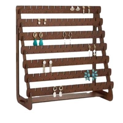 China Wooden Earrings Storage Display Rack Wooden Stud Earrings Jewelry Hooks Ladder Table Storage Display Stand for sale