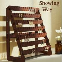 China Wooden Earrings Storage Display Rack Wooden Stud Earrings Jewelry Hooks Ladder Table Storage Display Stand for sale