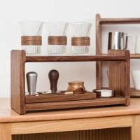 China Double-Tier Wooden Storage Rack for Teacup Coffee Cup Table Top Kitchen Organizer with Wire Holder for Seasoning Bottle Sundries for sale