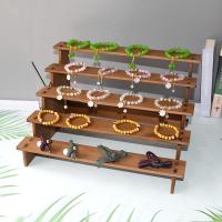 China Solid Bamboo 5-Tiered Ladder Stand with String Storage for Hairpin Bracelet Earrings Jewelry Display Stand for sale