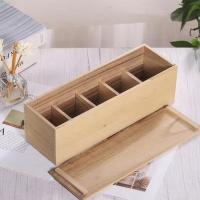 China Hot Selling Wooden Compartmentalized Tea Gift Packing Box with Cover Desktop Items Storage Box Solid Wood Household Sorting Box for sale