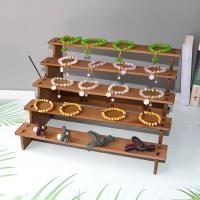 China Factory Custom Wood Table Stand Jewelry Storage Shelf Case Cabinet Set for Earring Display Rack with Groove for sale