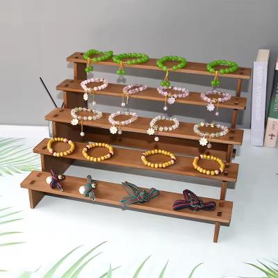 China Factory Custom Wood Table Stand Jewelry Storage Shelf Case Cabinet Set for Earring Display Rack with Groove for sale