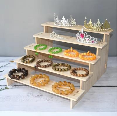 China Solid Wood Multi-tier String Storage Rack Widened Ladder Hairpin Display Rack for Baby Bracelets and Hand Jewelry for sale